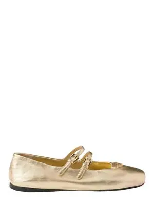 Prada Logo Strapped Ballet Flats Gold