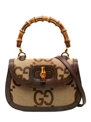 Gucci Small Jumbo Gg Canvas Bamboo 1947 Top Handle Satchel - Brown