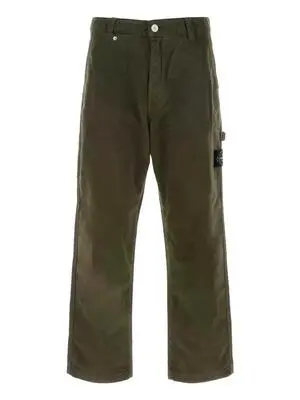 Stone Island Velvet-effect Trousers - Green