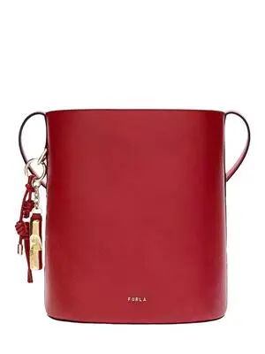 Furla Leather Bucket Bag With Charm - Red