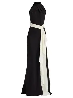 Tadashi Shoji Halterneck Draped Gown - Black