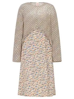 Marni Floral-pattern Midi Dress With Ruffle Detail - Neutrals