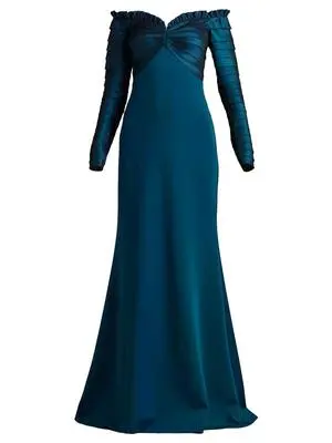 Tadashi Shoji Ruffled Long-sleeve Maxi Dress - Blue