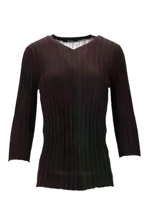 LA ROSE V-neck Ribbed Top - Brown