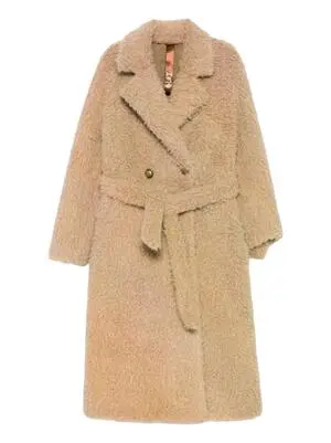 GLOX Double-breasted Belted Coat - Neutrals