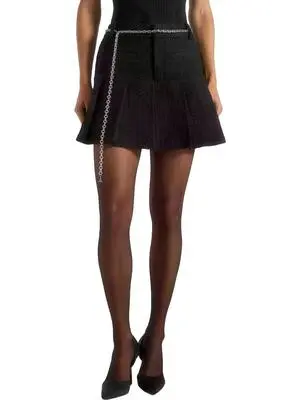 Manière De Voir Tweed Pleated Skort With Detachable Chain - Black