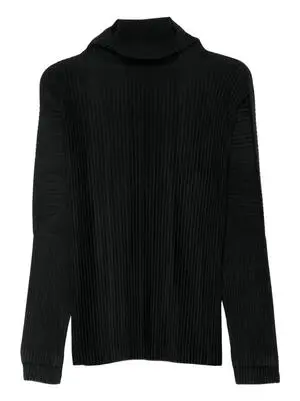 Issey Miyake Roll-neck Ribbed Top - Black