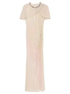 SELF-PORTRAIT Embellished Draped Maxi Dress - Neutrals