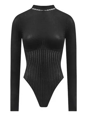 Manière De Voir Contour Chain-detail Knit Bodysuit - Black