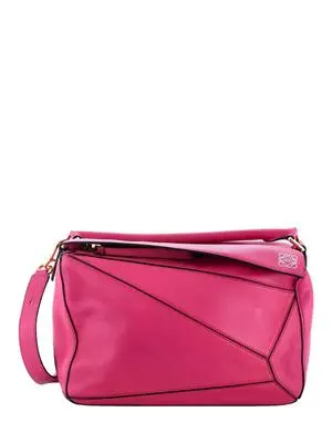Loewe Puzzle Leather Medium Shoulder Bag - Pink