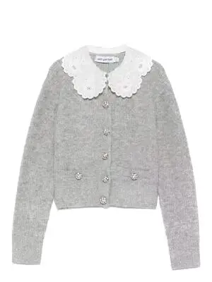 SELF-PORTRAIT Embellished Knit Cardigan - Grey