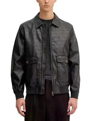 Guess Monogram Faux-leather Bomber Jacket - Black