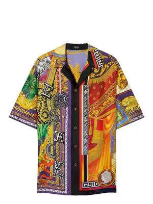 Versace Buttoned Graphic-print Shirt - Purple