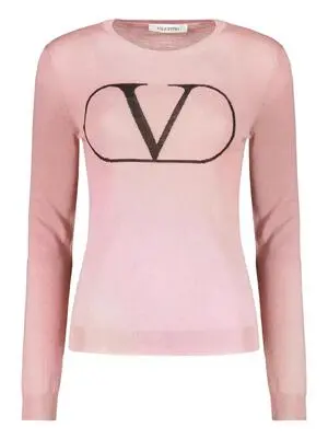 Valentino Garavani Logo-detail Ribbed Sweater - Pink