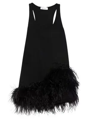 Attico Feather-trimmed Mini Dress - Black