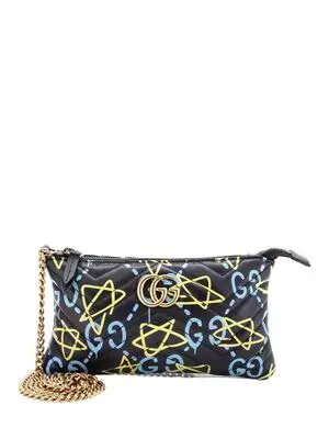 Gucci Gg Marmont Chain Ghost Matelasse Mini Shoulder Bag - Black