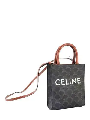 Celine Vertical Cabas Tote Triomphe Coated Canvas Mini Satchel - Brown