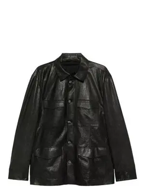 Giorgio Armani Buttoned Pocket Leather Jacket - Black