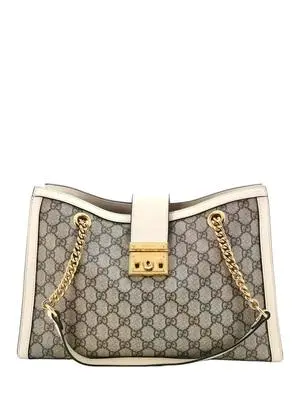 Gucci Padlock Chain Gg Coated Canvas Medium Tote - White