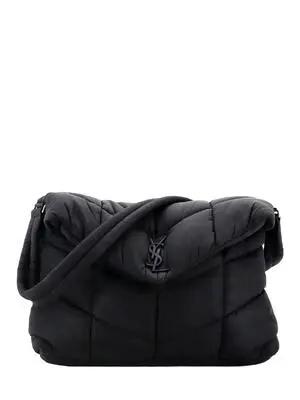 Saint Laurent Loulou Puffer Messenger Bag Quilted Econyl Shoulder Bag - Black