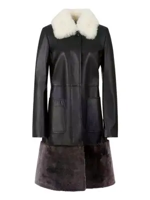 Marni Leather Coat With Shearling Hem - Black