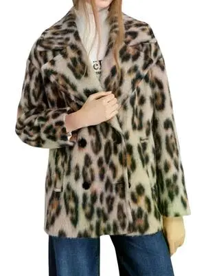 GAELLE Leopard Print Double-breasted Coat - Neutrals