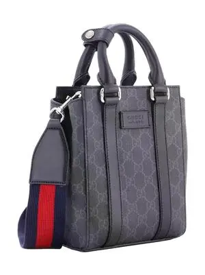 Gucci Convertible Web Open Gg Coated Canvas Mini Tote Bag - Black