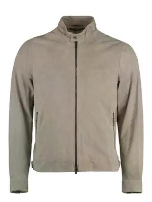 MOORER Leather Zip-up Jacket - Neutrals