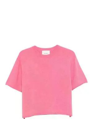 LISA YANG Raw-hem Short-sleeve Sweater - Pink