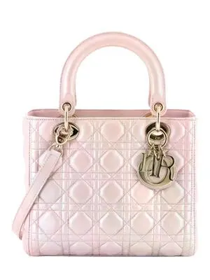 DIOR Lady Dior Medium Satchel Cannage Quilt Metallic Leather