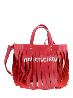 Balenciaga Laundry Cabas Fringe Leather Xs Tote Bag - Red