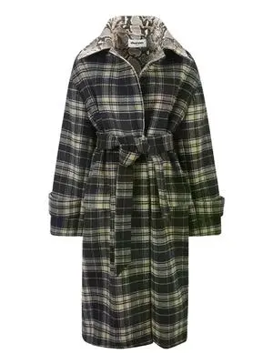 DURAN LANTINK Belted Plaid Coat - Blue