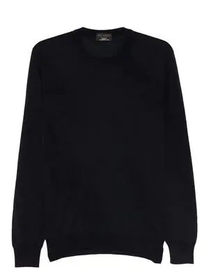 DELL'OGLIO Crew Neck Paneled Sweater - Blue