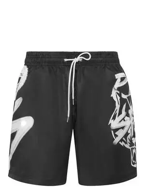 PLEIN SPORT Graphic-print Swim Shorts - Black
