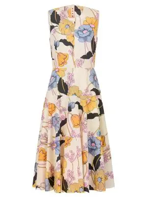 Marni Sleeveless Floral Midi Dress - Neutrals