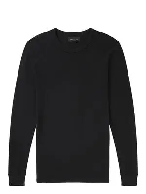 LES TIEN Slim-fit Cotton-blend Piqué T-shirt - Black