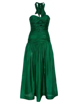 Zimmermann Halter Ruched Midi Dress - Green