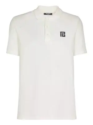 Balmain Pb Logo-embroidered Cotton Polo Shirt - White
