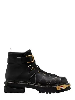 Thom Browne Leather Boots With Rwb Detailing - Black