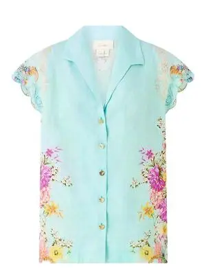 Camilla Button Floral Blouse - Blue