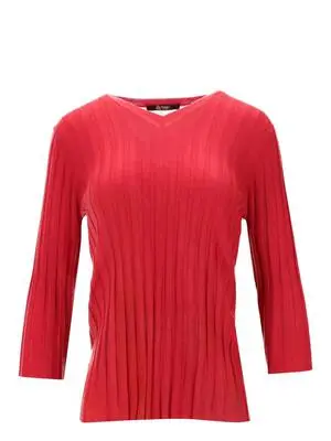 LA ROSE Ribbed V-neck Top - Red