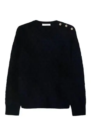 WALES BONNER Textured Knit Sweater With Button Detail - Blue