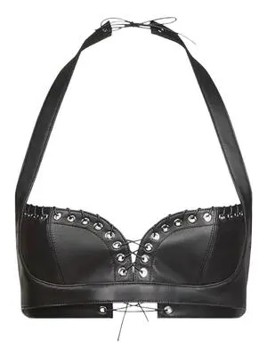 LUDOVIC DE SAINT SERNIN Robin Eyelet Leather Top - Black