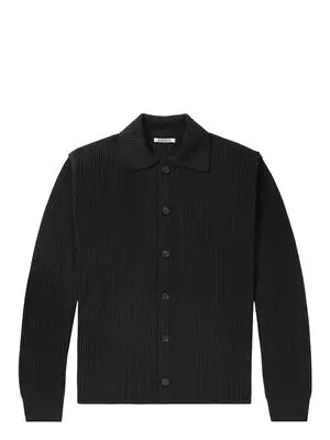 Auralee Ribbed-knit Wool Shirt Cardigan - Black