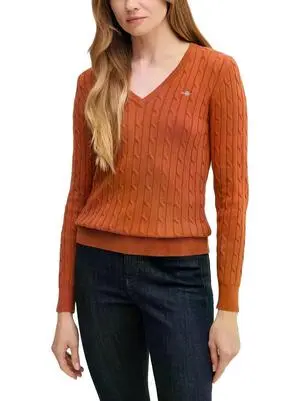 Gant Cable-knit V-neck Sweater - Orange