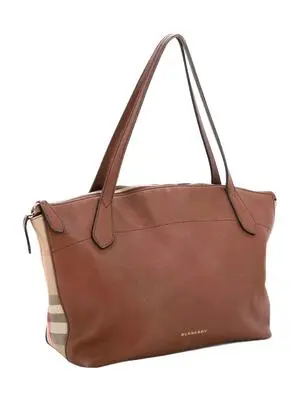 Burberry Welburn Leather And House Check Canvas Medium Tote Bag - Brown