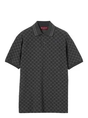 Gucci Gg Cotton Piquet Jacquard Polo Shirt - Grey