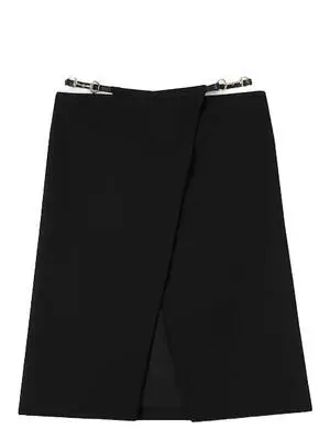Gucci Wool Wrap Skirt With Horsebit Detail - Black