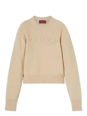 Gucci Wool Cashmere Sweater With Embroidery - Beige