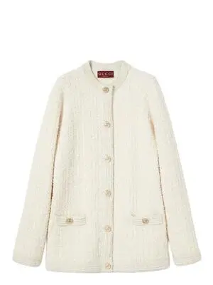 Gucci Wool Lamé Bouclé Cardigan - Beige
